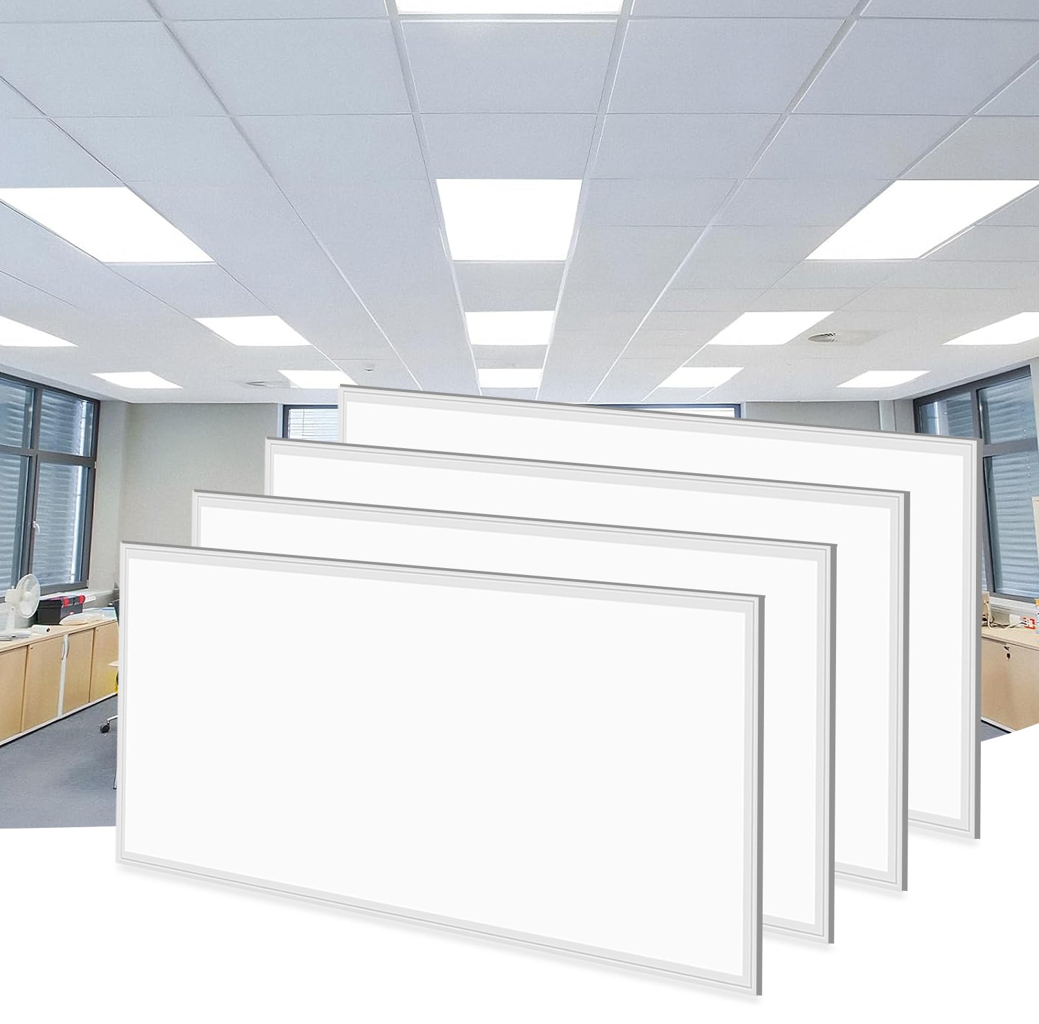 2x4 LED Flat Panel Light 4-Pack – 7800 LM, 5000 K, Dimmable Commercial ...