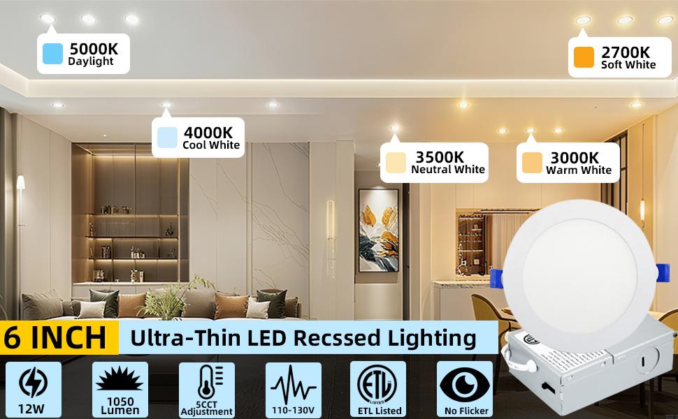 LED Ultra-Thin 6Inch 5CCT Multicolor Recessed Ceiling Lights – WYZM Light